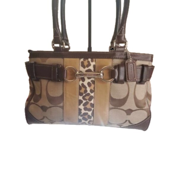 Coach | Bags | Coach Hamptons Signature Stripe Zip Top Closure Carryall ...